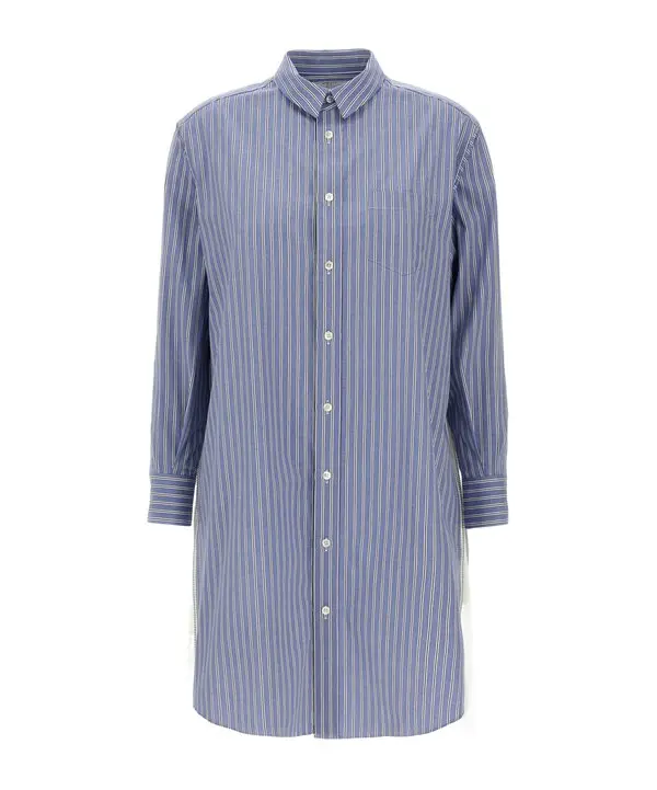 Sacai Pleated Striped Midi Shirt Dress