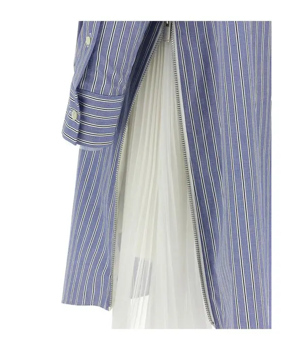 Sacai Pleated Striped Midi Shirt Dress