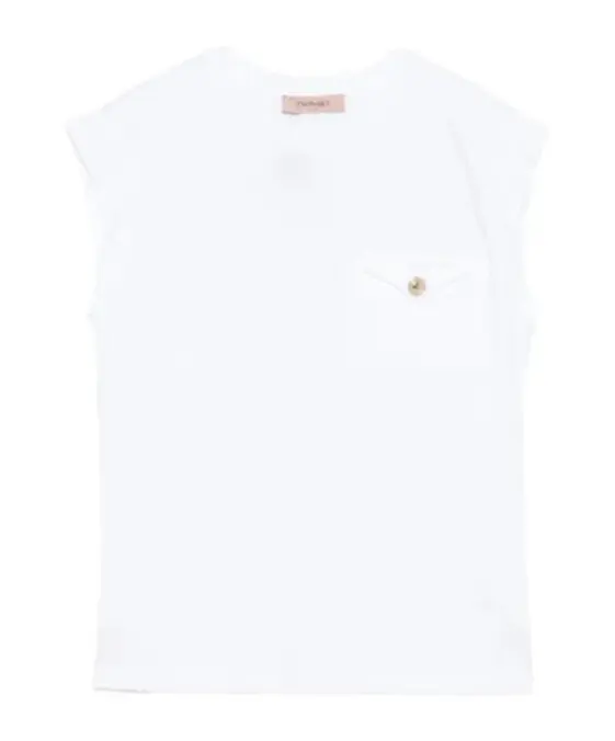 TWINSET Sleeveless Cotton T-shirt With Button Detail - White