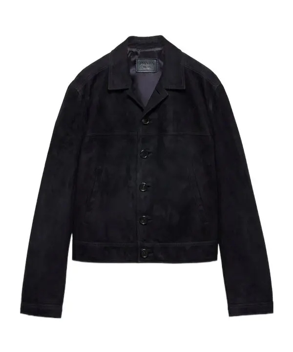 Prada Suede Blouson Jacket With Leather Triangle Logo