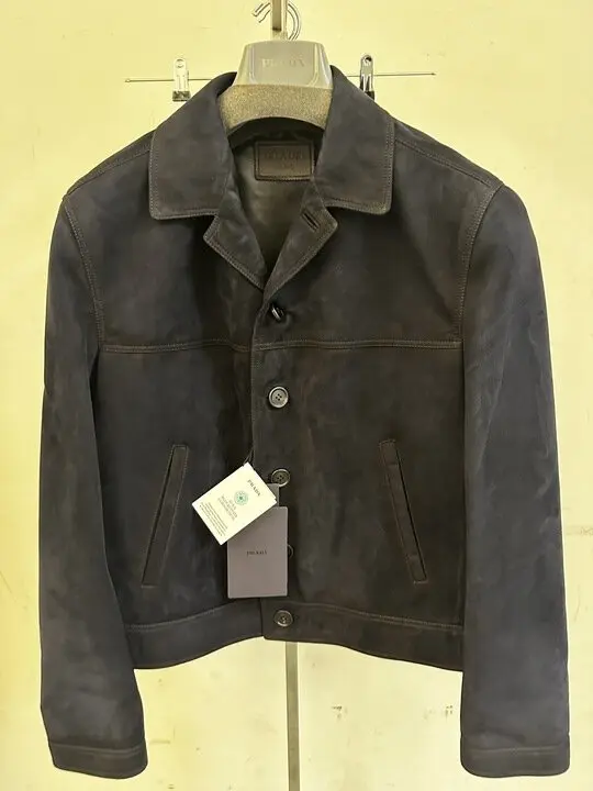 Prada Suede Blouson Jacket With Leather Triangle Logo