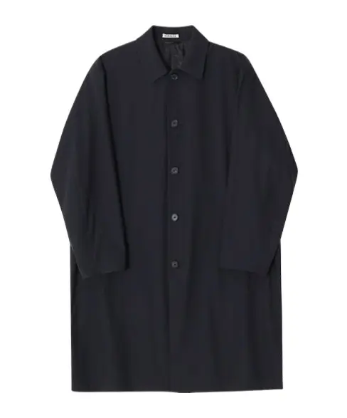 Auralee Wool Collar Trench Coat - Black