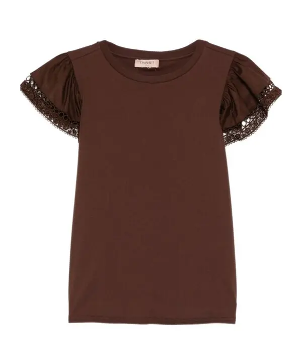 TWINSET Ruffled Lace-sleeve T-shirt