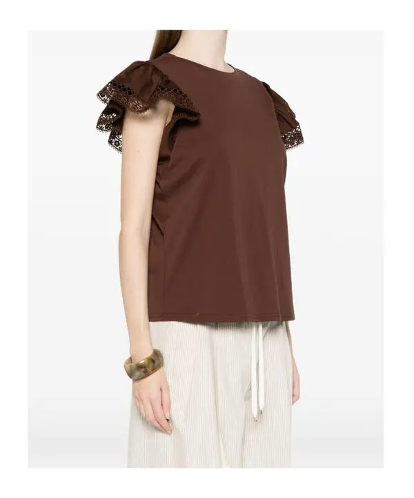 TWINSET Ruffled Lace-sleeve T-shirt