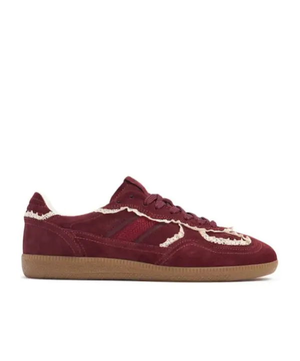 ALOHAS Round-toe Lace-up Sneakers With Crochet Trim - Wine Red