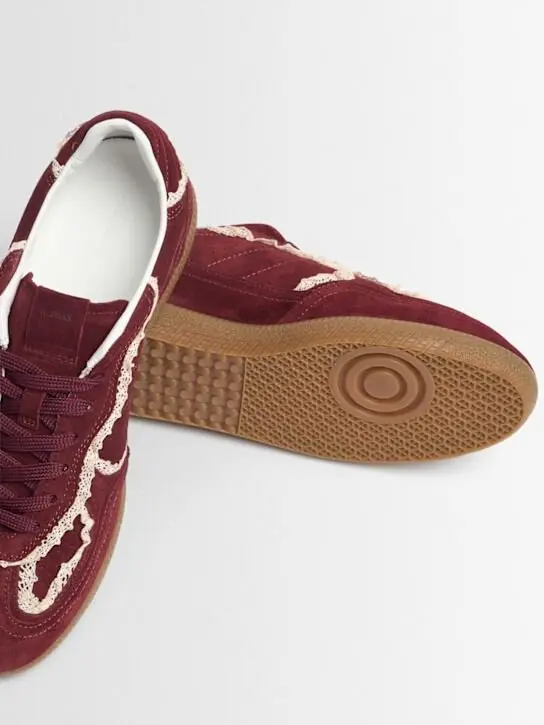 ALOHAS Round-toe Lace-up Sneakers With Crochet Trim - Wine Red