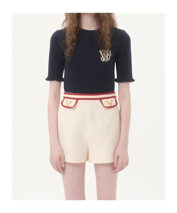 Valentino Garavani Embroidered Wool Top With Ruffle Detail