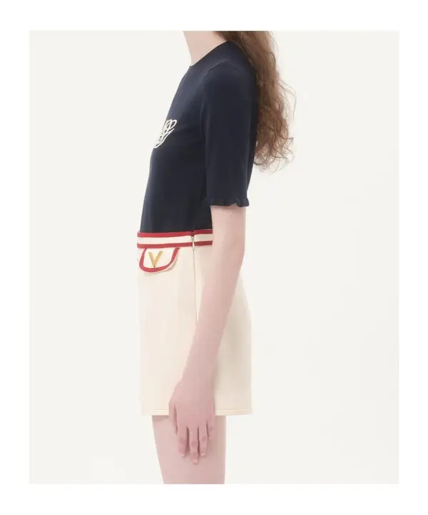 Valentino Garavani Embroidered Wool Top With Ruffle Detail