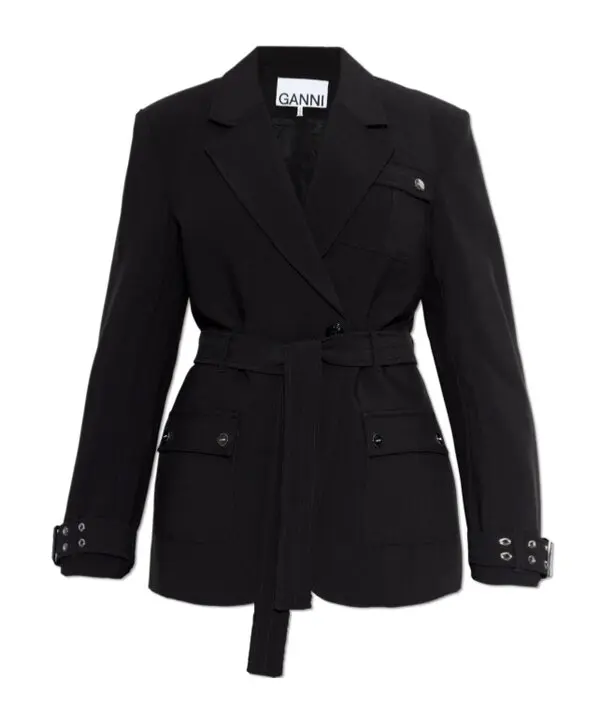 GANNI Notched Lapel Belted Jacket