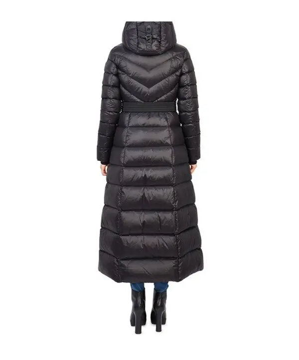Mackage Calina Lustrous Down Maxi Coat With Drawstring Hood And Belted Waist