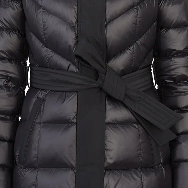 Mackage Calina Lustrous Down Maxi Coat With Drawstring Hood And Belted Waist