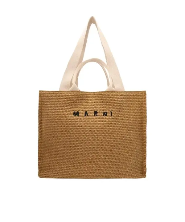 Marni Logo Embroidered Woven Top Handle Bag