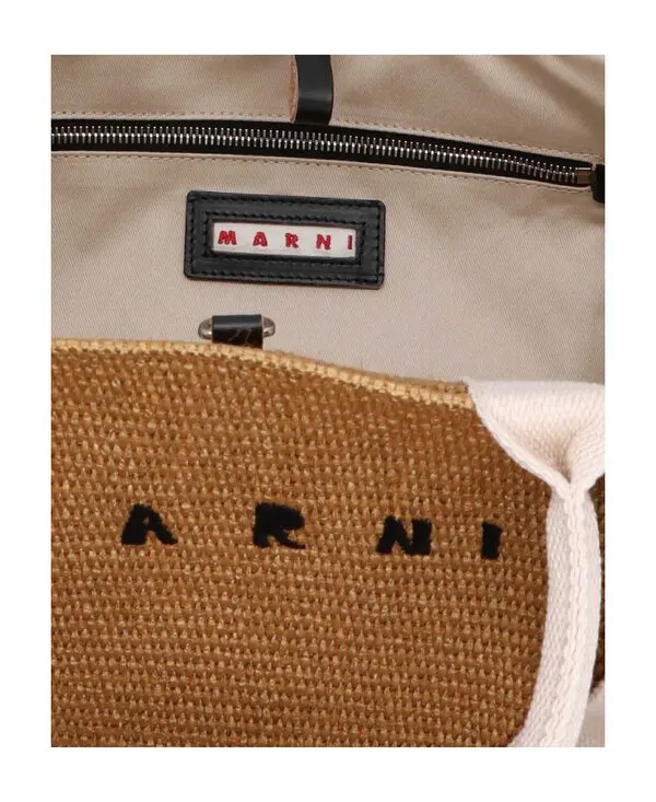Marni Logo Embroidered Woven Top Handle Bag
