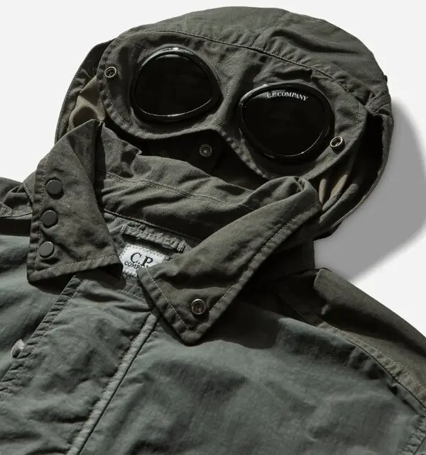 C.P. COMPANY Flat Nylon Goggle Hooded Jacket - Bay Leaf
