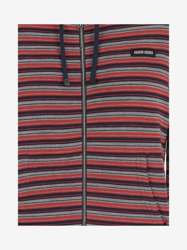 Miu Miu Striped Wool Zip-up Hoodie Jacket