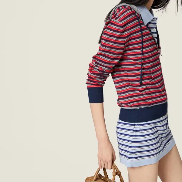 Miu Miu Striped Wool Zip-up Hoodie Jacket