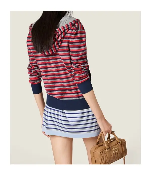 Miu Miu Striped Wool Zip-up Hoodie Jacket