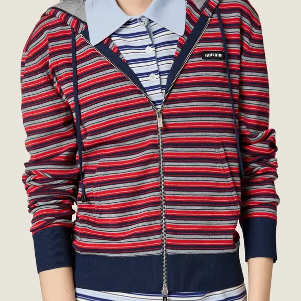 Miu Miu Striped Wool Zip-up Hoodie Jacket