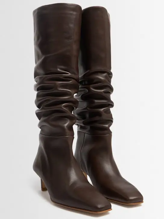ALOHAS Kalila Pleated Leather Knee High Boots - Black