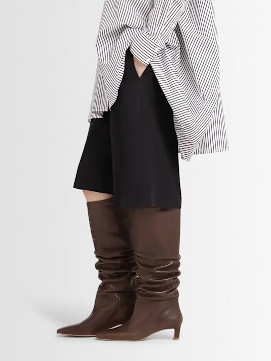 ALOHAS Kalila Pleated Leather Knee High Boots - Black