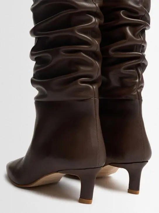 ALOHAS Kalila Pleated Leather Knee High Boots - Black