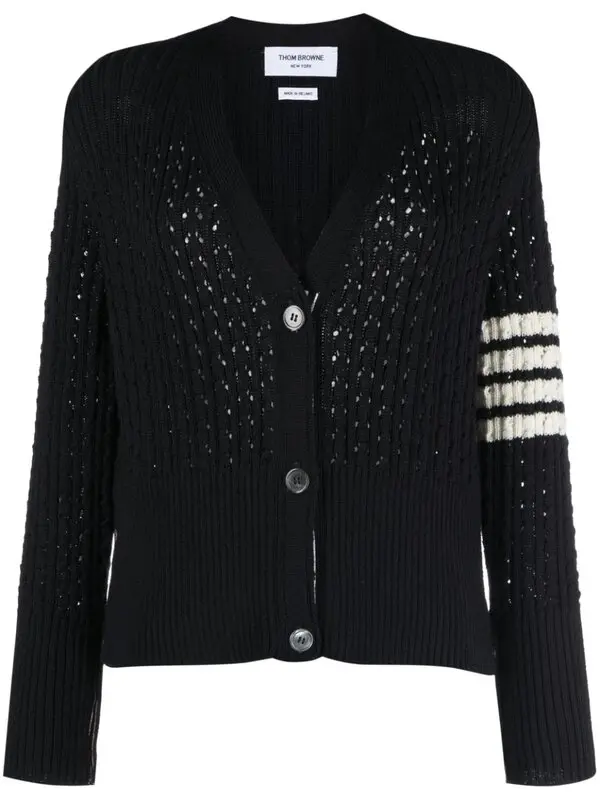 Thom Browne 4-bar Pointelle-knitted Button-up Cardigan - Navy Blue