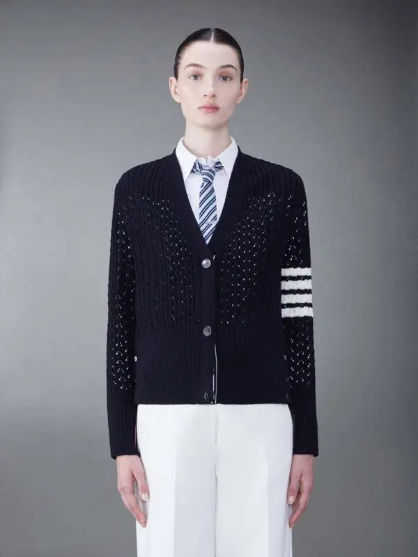 Thom Browne 4-bar Pointelle-knitted Button-up Cardigan