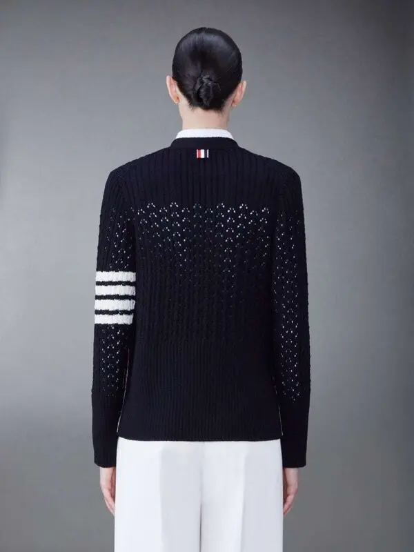 Thom Browne 4-bar Pointelle-knitted Button-up Cardigan