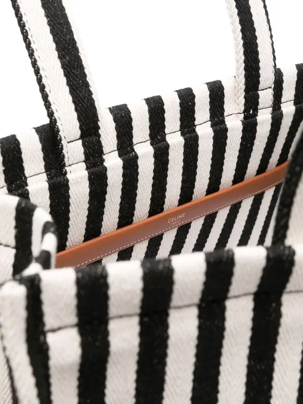 Celine Large Cabas Thais Tote Bag In Striped Textile And Calfskin