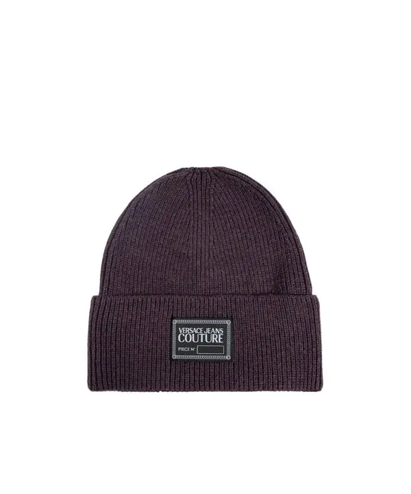 Versace Logo Patch Knitted Beanie - Black