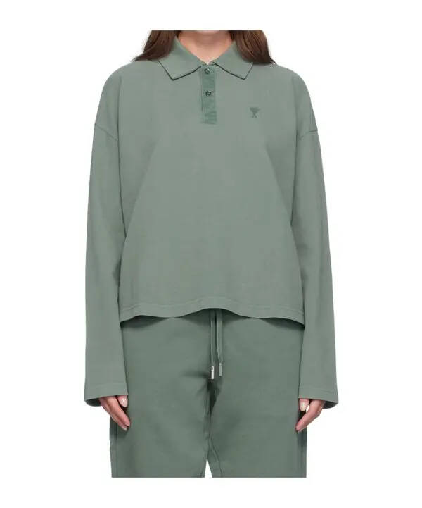 AMI Paris De Coeur Long-sleeved Polo Shirt - Gray
