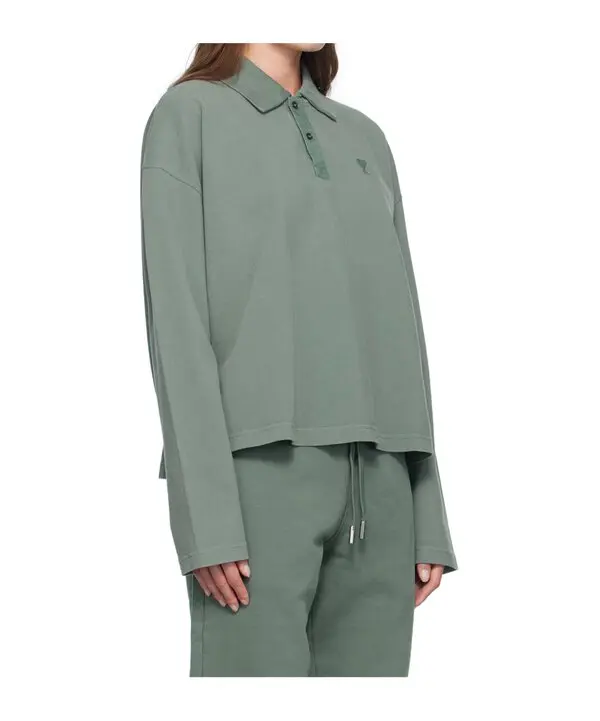 AMI Paris De Coeur Long-sleeved Polo Shirt - Gray
