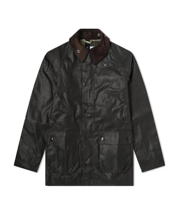 Barbour Waxed Cotton Jacket With Corduroy Collar - Black