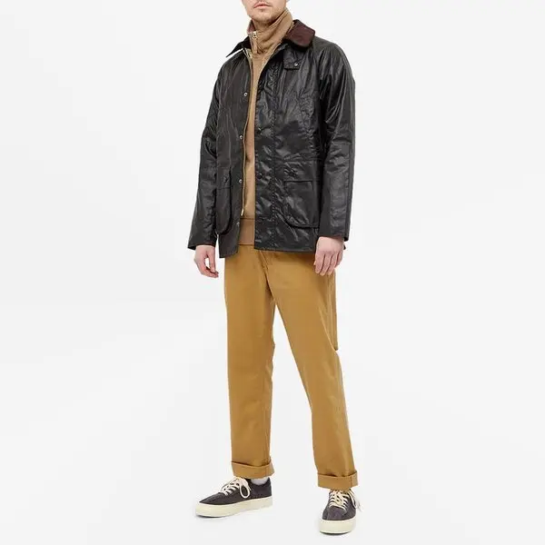 Barbour Waxed Cotton Jacket With Corduroy Collar - Black