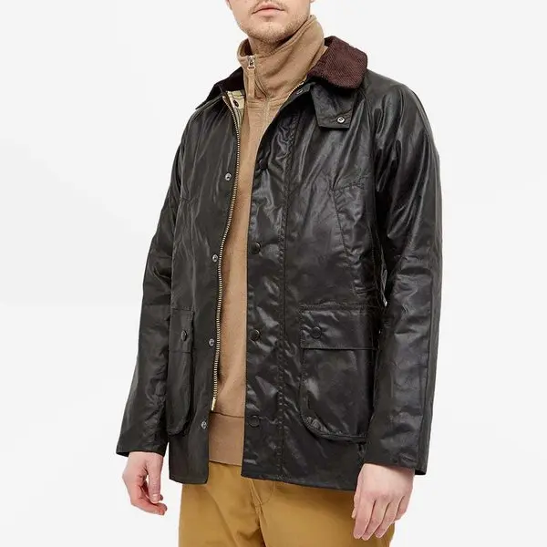 Barbour Waxed Cotton Jacket With Corduroy Collar - Black