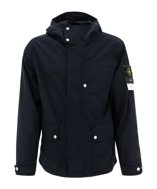 Stone Island Hooded Jacket With Compass Badge - Blue