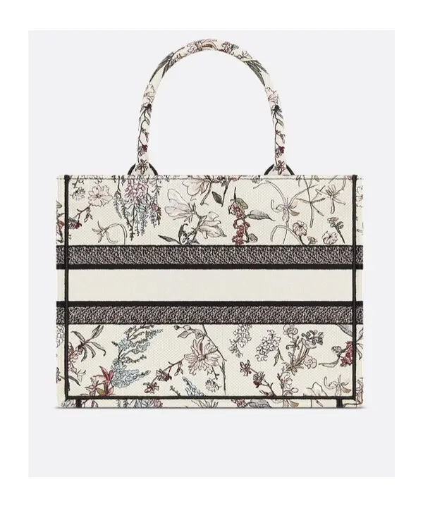 Dior Medium Book Tote With Embroidered Monogram And Floral Pattern