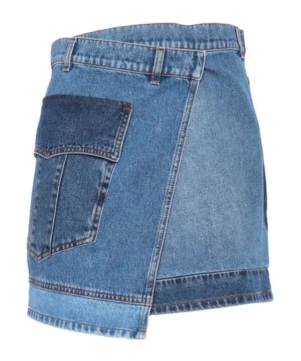 Philosophy Di Lorenzo Serafini Denim Patchwork Wrap Mini Skirt - Blue