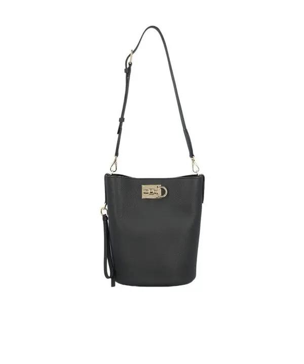 FERRAGAMO Studio Slider Clasp Bucket Bag - Black