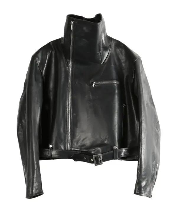 Rick Owens Funnel-neck Belted Biker Jacket - Black