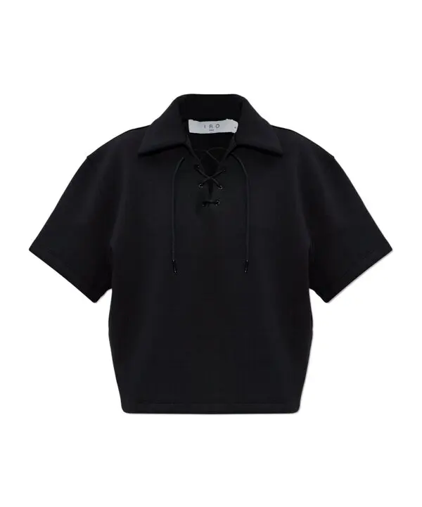 IRO PARIS Short Sleeve Crop Top With V-neck And Lace Up Detail