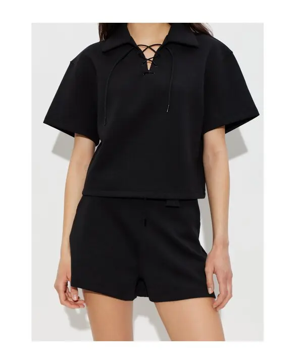 IRO PARIS Short Sleeve Crop Top With V-neck And Lace Up Detail