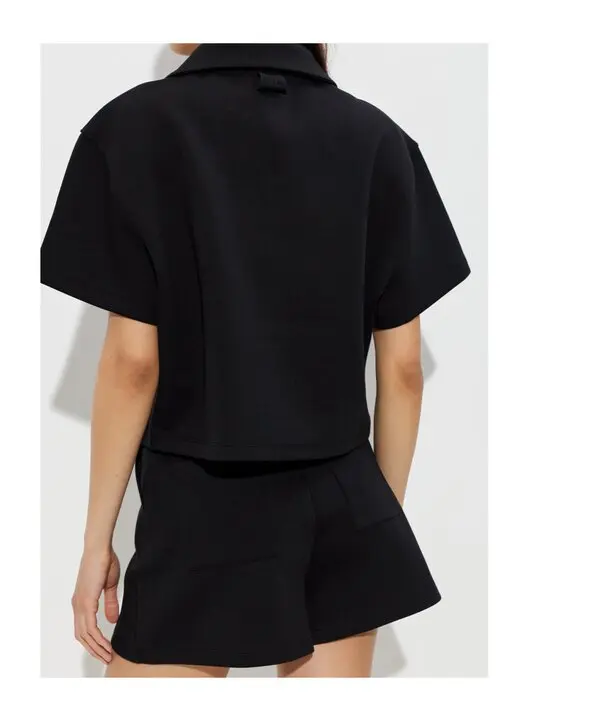 IRO PARIS Short Sleeve Crop Top With V-neck And Lace Up Detail