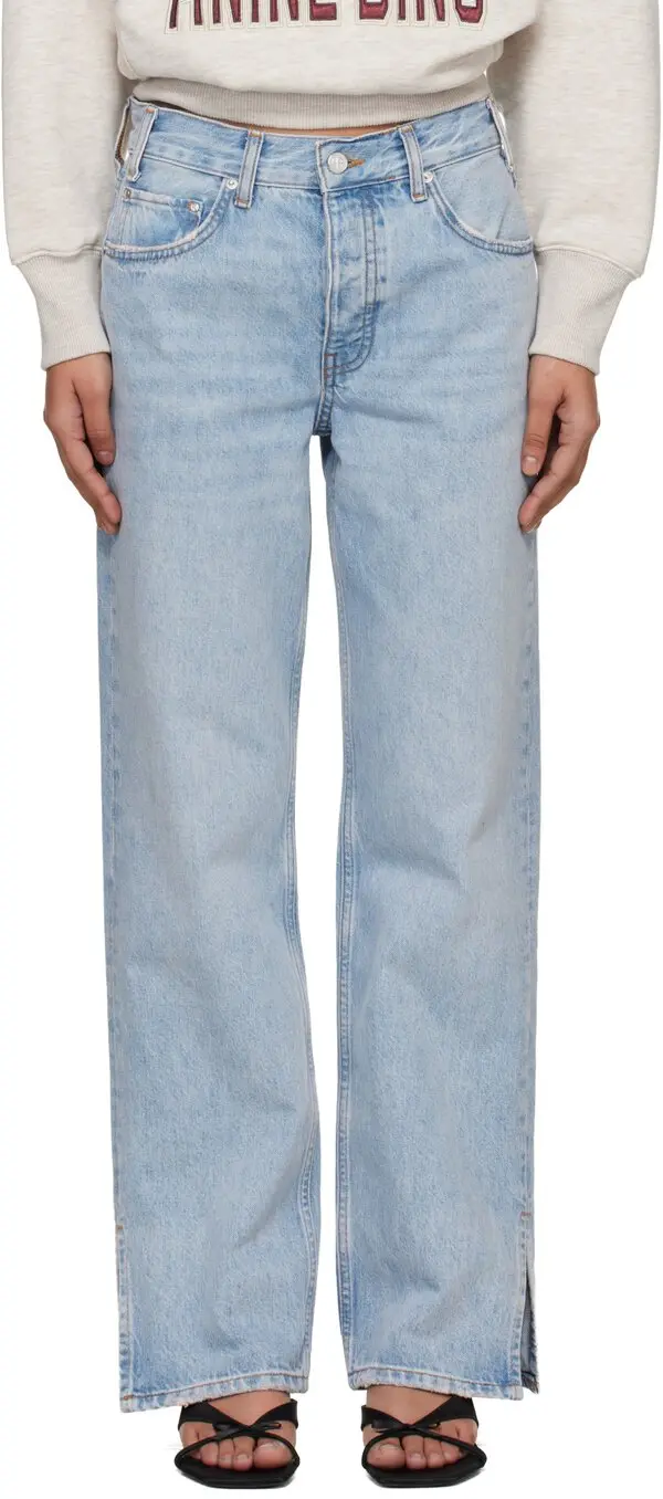 ANINE BING Roy Side Slit Straight-leg Jeans - Blue