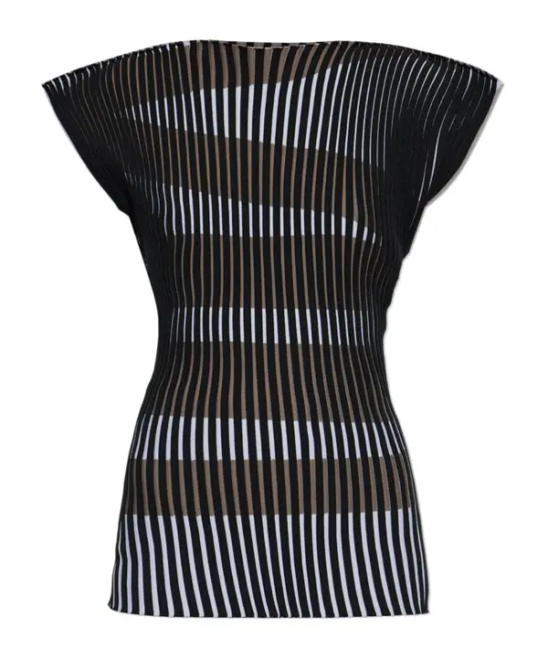 Issey Miyake Striped Pleated Top With Frayed Cuffs