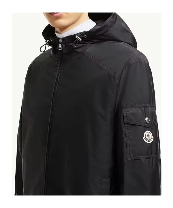 Moncler Hooded Zip-up Rain Jacket - Black