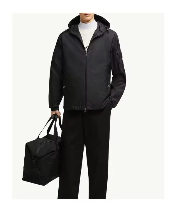 Moncler Hooded Zip-up Rain Jacket - Black