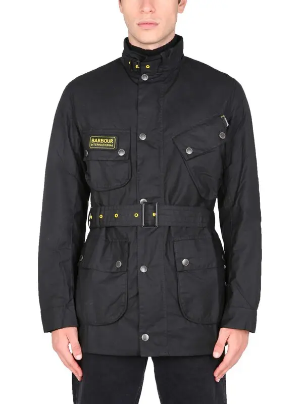 Barbour International Waxed Cotton Multi-pocket Belted Jacket