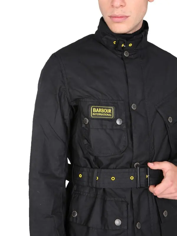 Barbour International Waxed Cotton Multi-pocket Belted Jacket