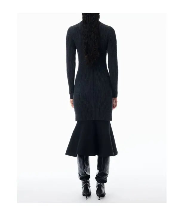Alexander Wang Ribbed Long Sleeve Midi Dress With Flared Hem